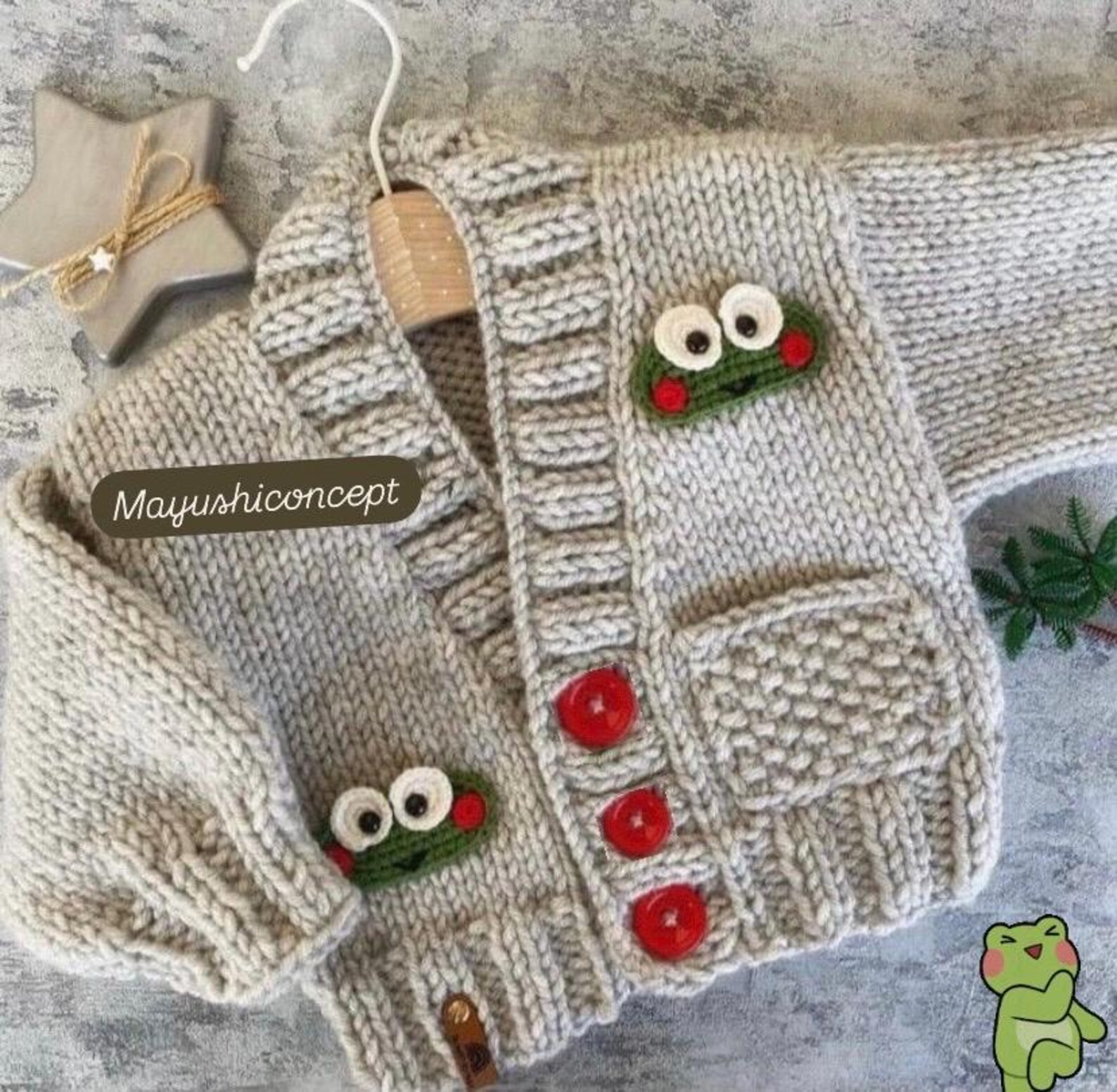 Frog Prince Cardigan Hand Knitted Baby Cardigan Soft Cozy Baby Boy Gift ...