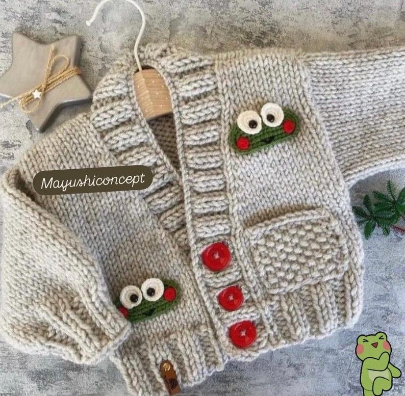 Frog Prince Cardigan Hand Knitted Baby Cardigan Soft Cozy Baby Boy Gift ...