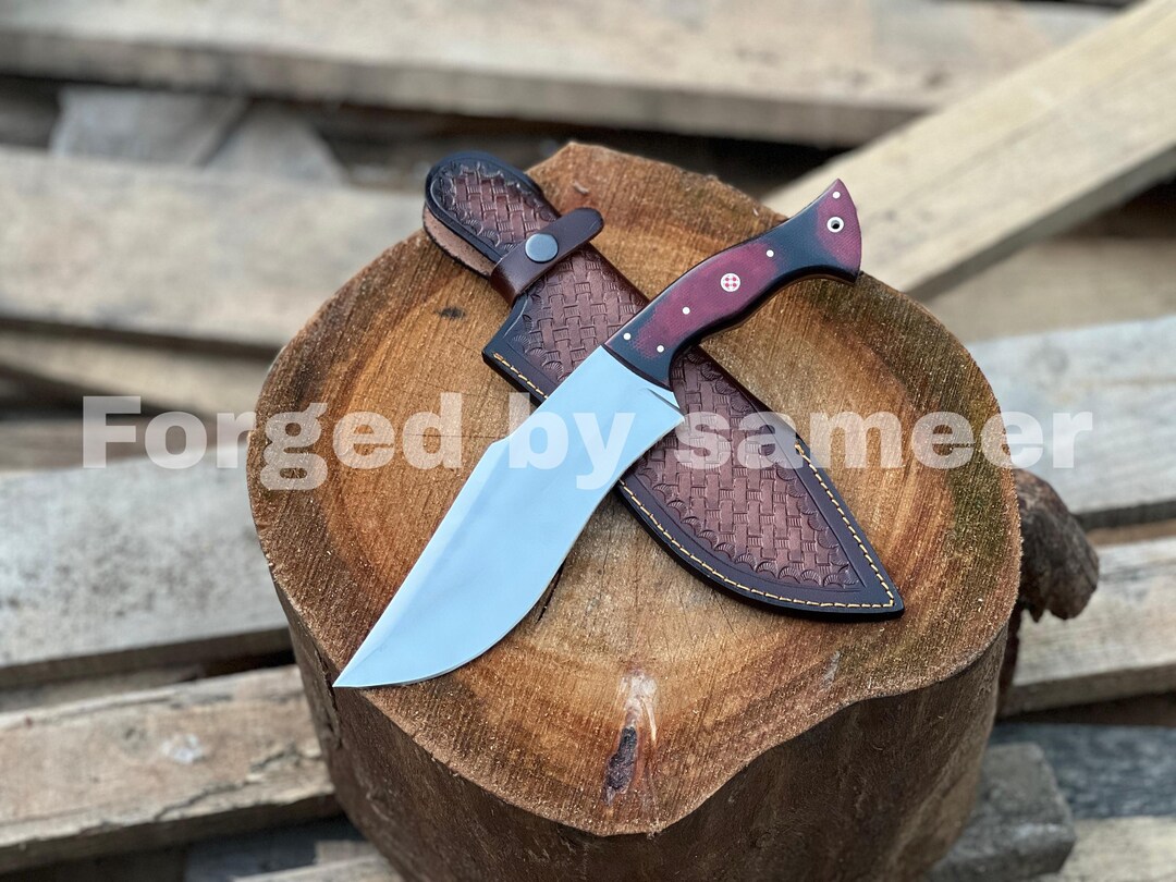 Razor Sharp Hunting Knife / Leather Sheath | D2 Stainless Steel | Red ...