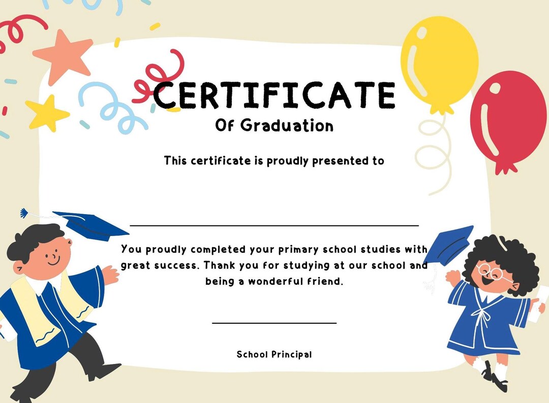 Certificate of Graduation Elementary School. Graduation Diploma Primary ...