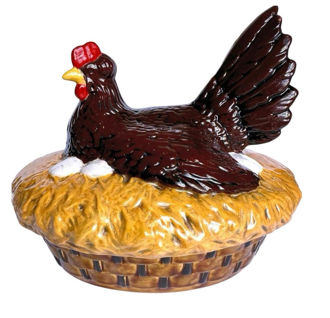 Hand Painted Ceramic Hen on Nest Dish – Atlantic Mold - Signed - Etsy