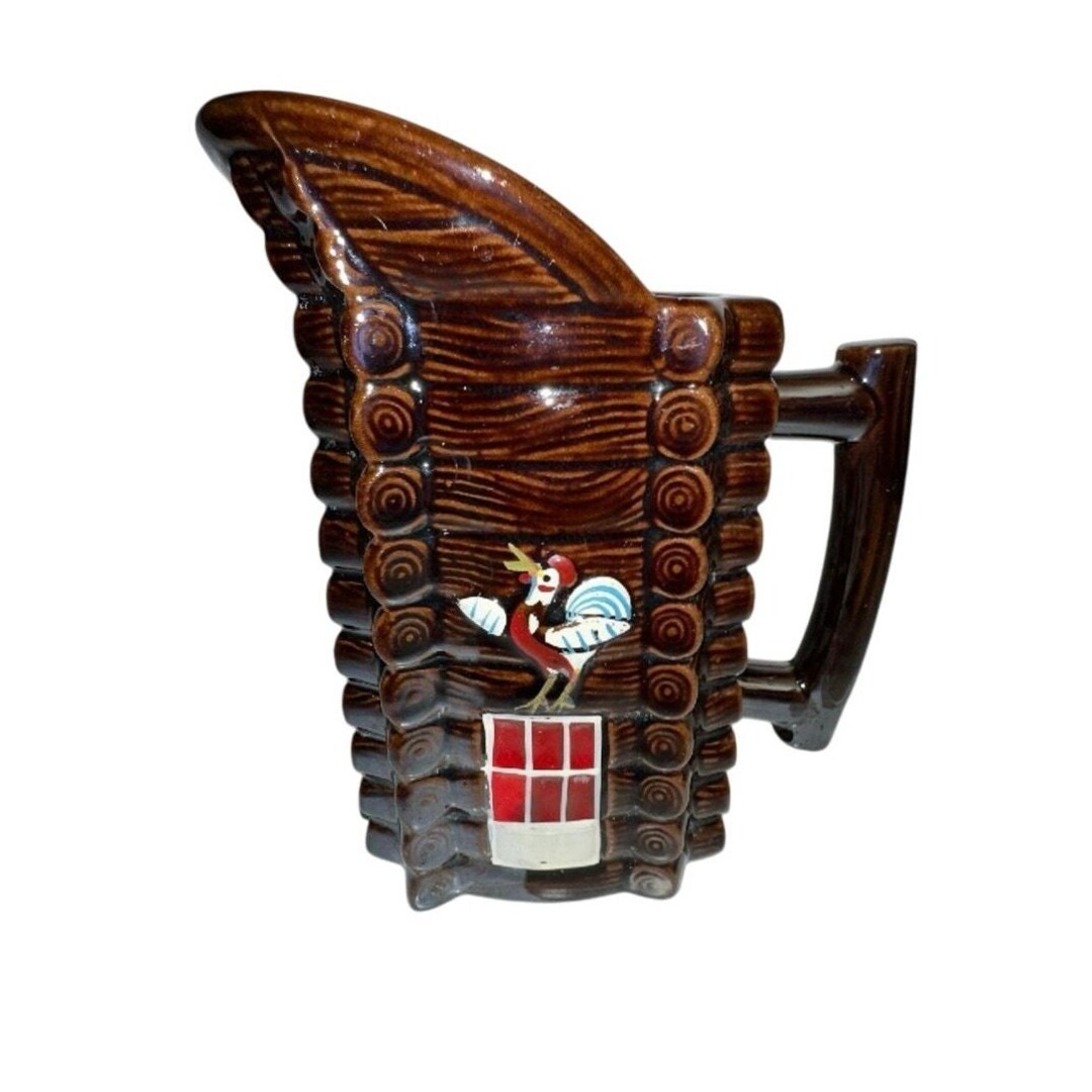 Rustic Log Cabin Rooster Ceramic Pitcher - 6” - Etsy