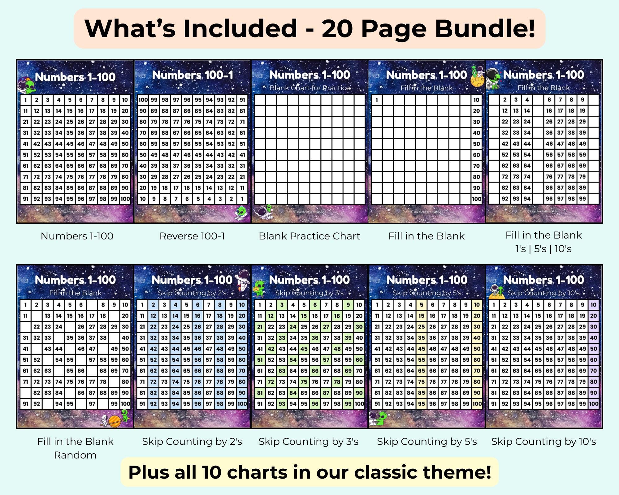 Space Themed Hundreds Chart Printable Bundle | 1-100, Skip Counting ...