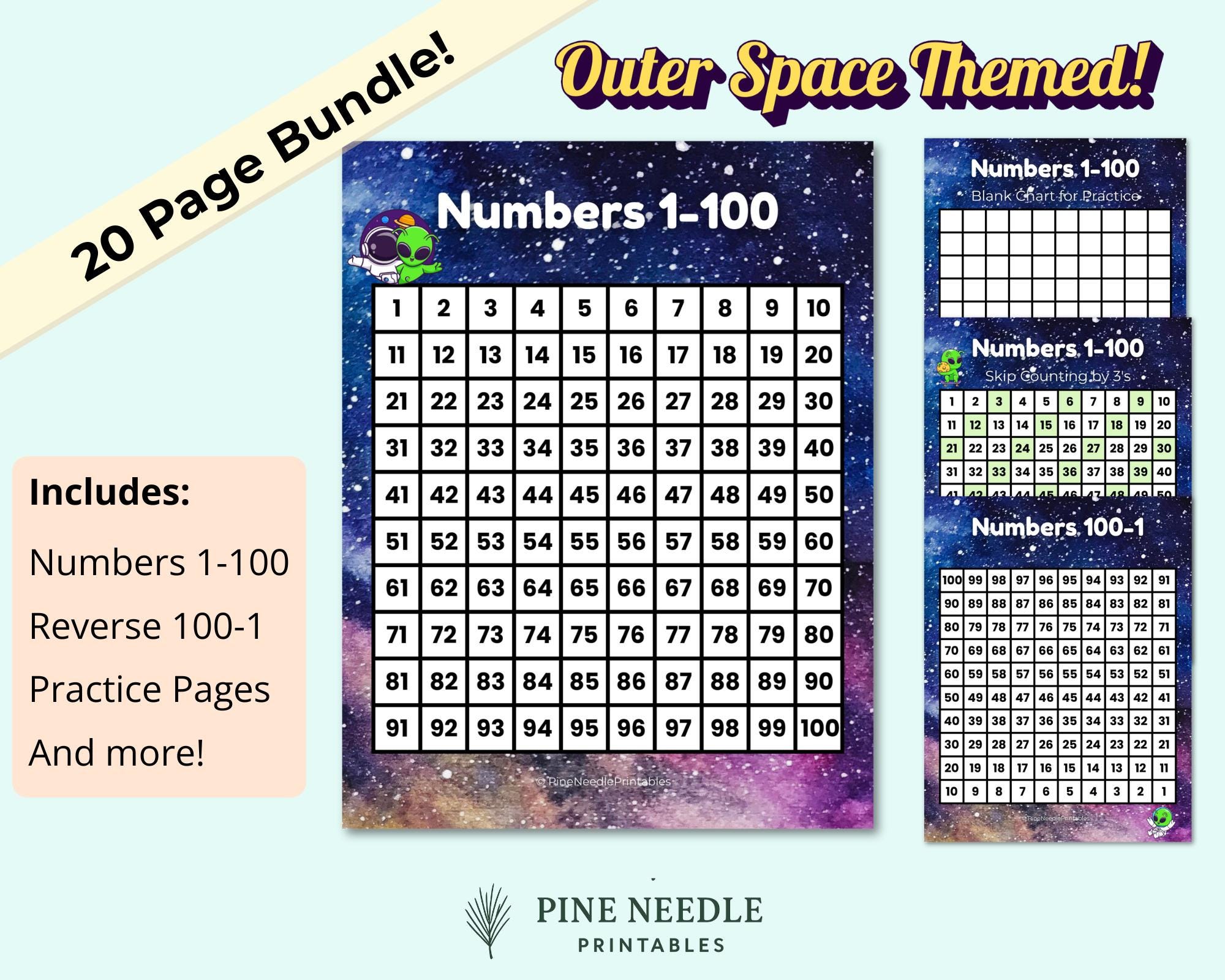 Space Themed Hundreds Chart Printable Bundle | 1-100, Skip Counting ...