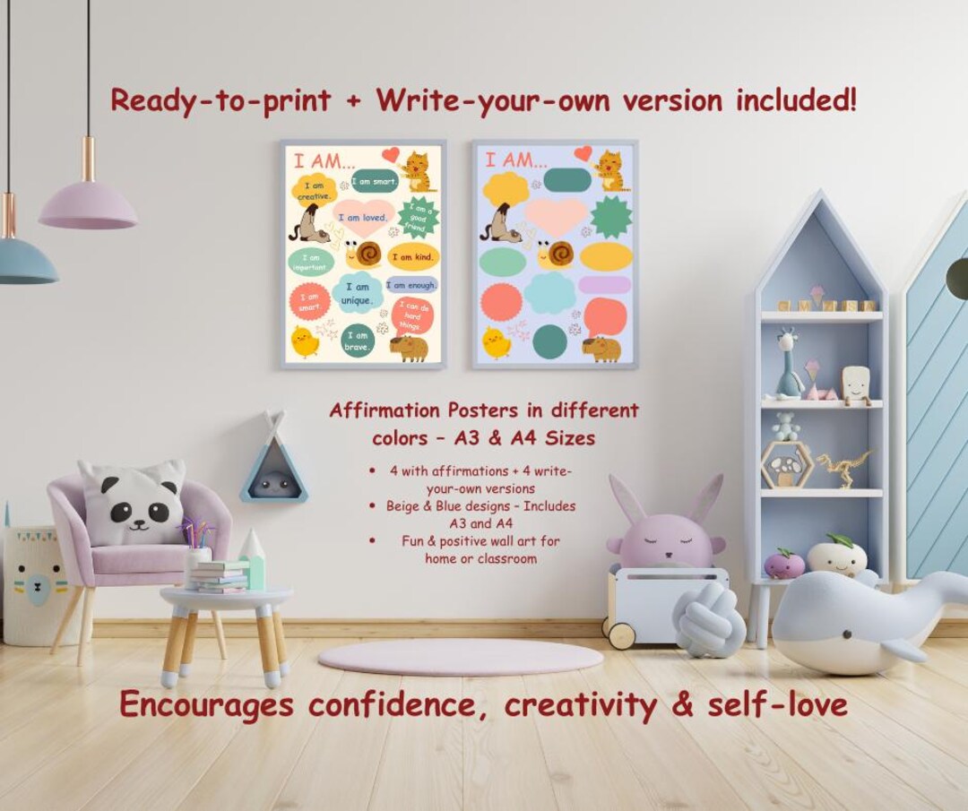 Positive Affirmation Posters for Kids – Set of 8 Printable Wall Art ...