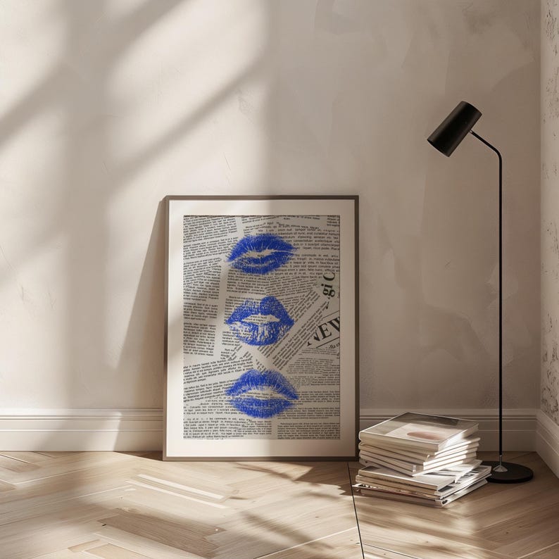 Retro Kiss Lips Art Print: Blue Coquette Preppy Decor (digital Download ...