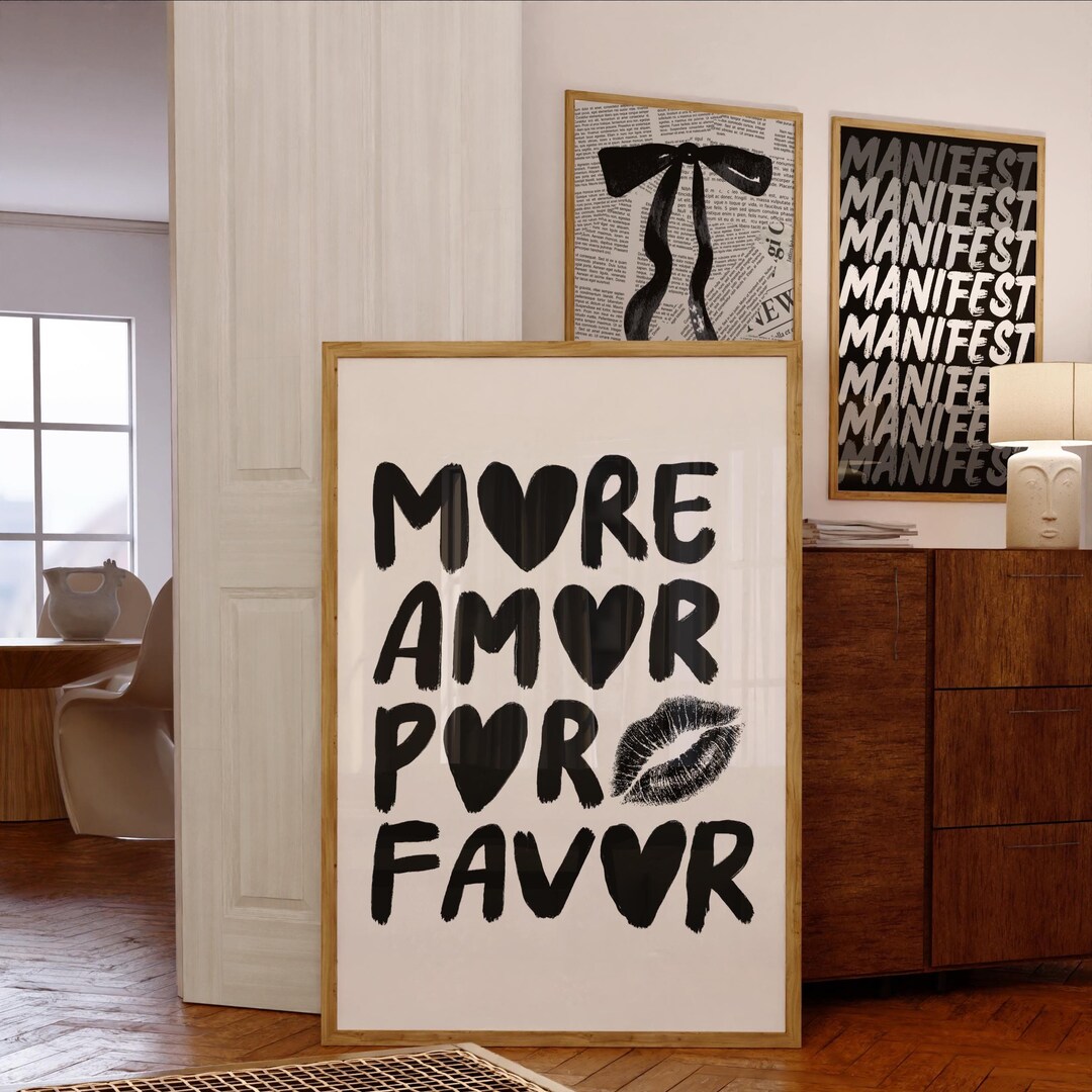 More Amor Por Favor Art Print: Retro Black Kiss, Coquette Decor ...