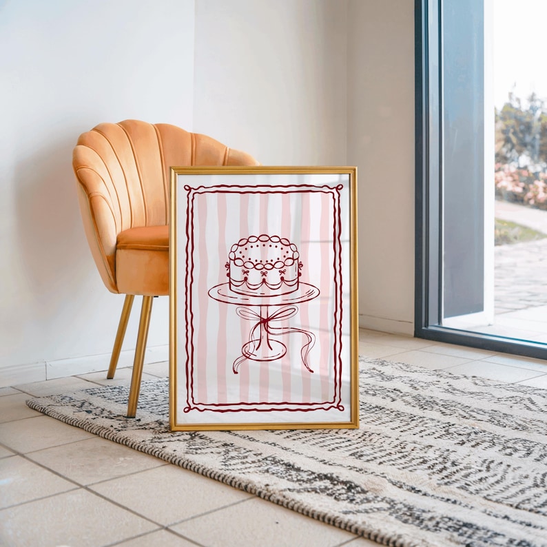 Girl Dinner Print, Cake Dinner Digital Print, Coquette Kitchen Wall Art ...