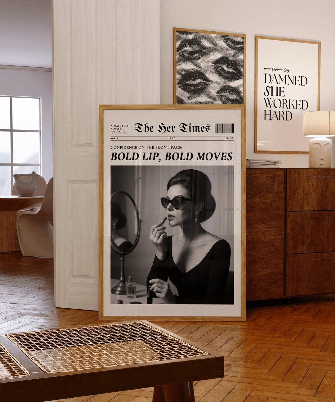 Trendy Newspaper Print, Bold Lip Bold Move, Retro Wall Art, Bathroom ...