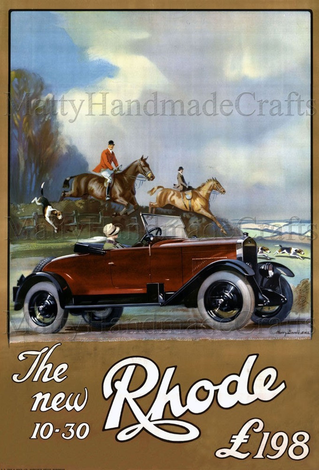 Rhode Car, Car and Horses, 1930s, Art Deco, Print - Etsy
