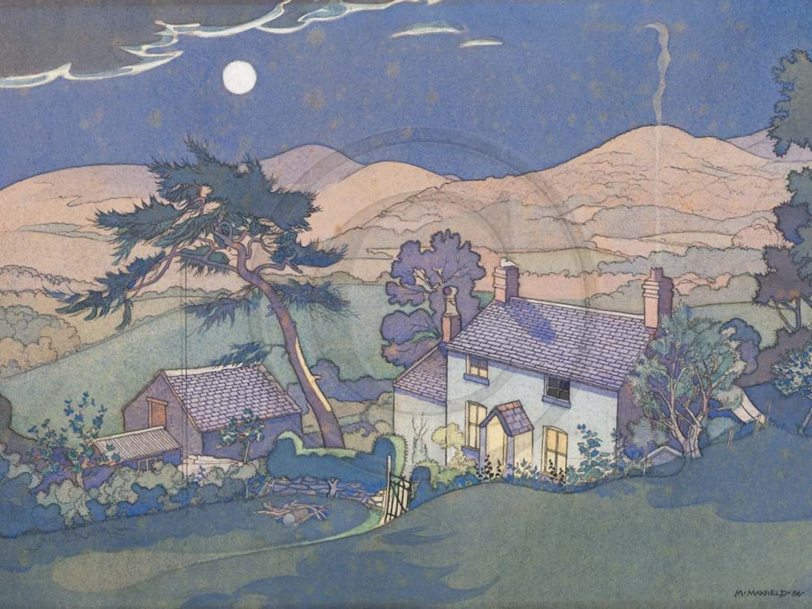 Welsh Cottage, Cymru, Wales, North Wales, Vintage Illustration 1950s ...