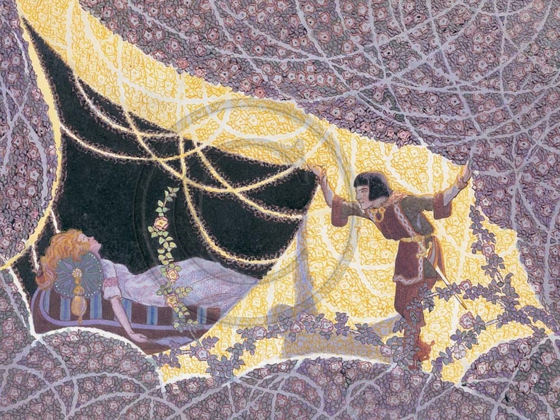 Grimm's Fairy Tales, Sleeping Beauty, Briar Rose 1920s Print - Etsy