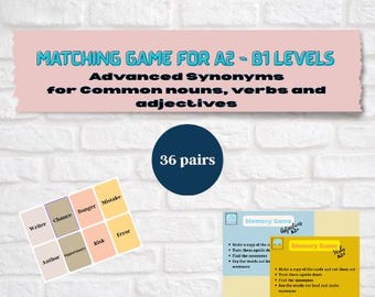 Memory Game Synonym Matching Cards Pairing Cards Colour Coded ...