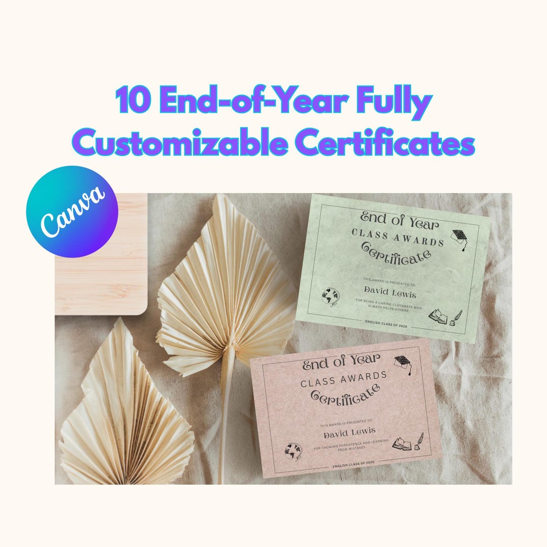 Editable End of Year Student Awards | 10 Certificate Templates | Canva ...