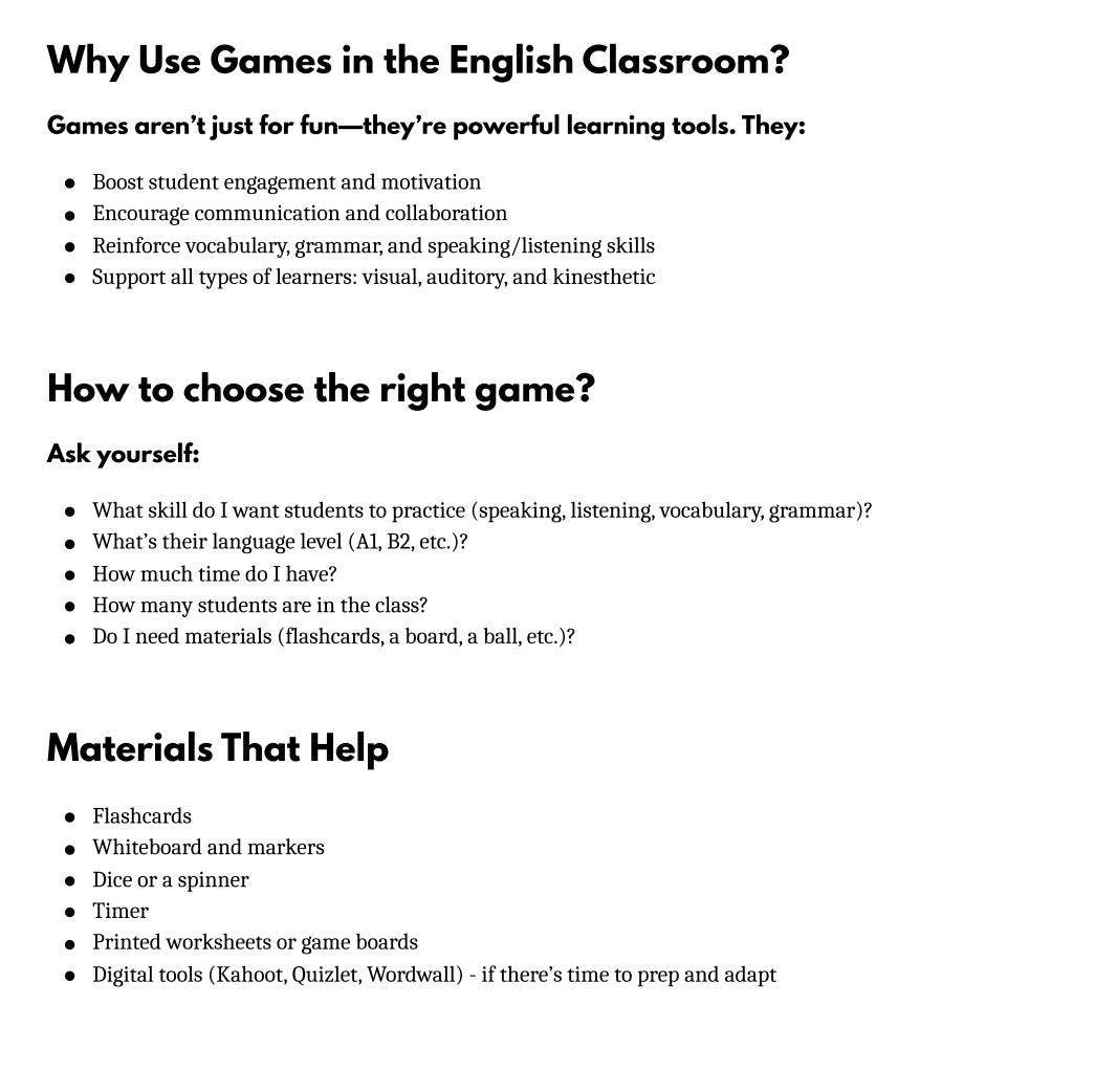 40+1 Fun ESL/EFL Games | Print & Go PDF for English Teachers - Etsy