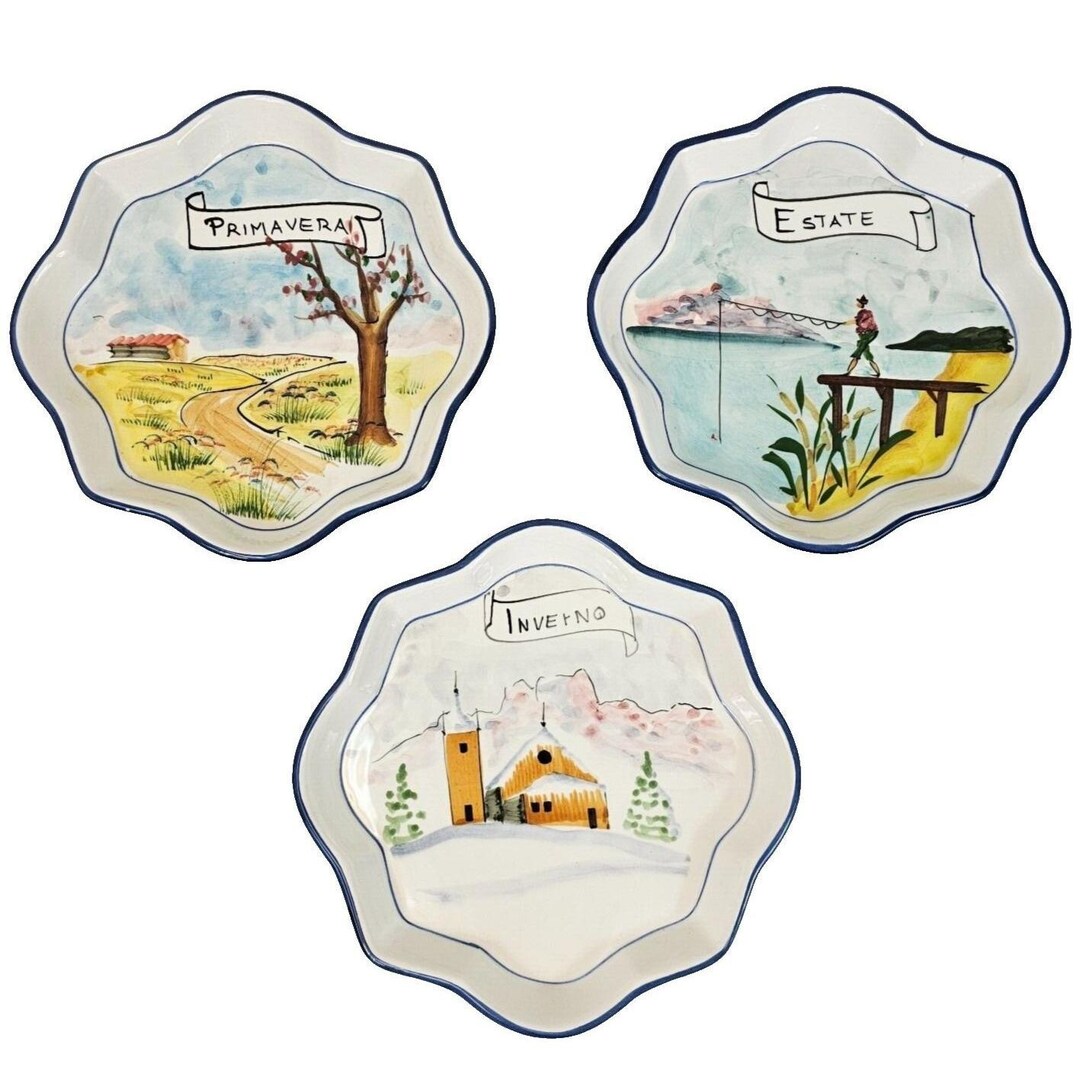 Hand Painted Made Italy Seasonal Plates Collectible Decor Set of 3 Art ...