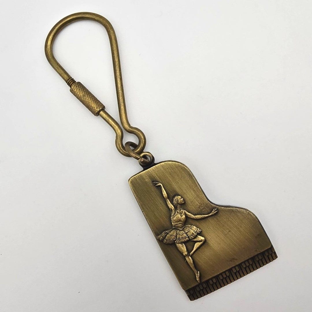 Vtg Piano Ballerina Keychain Brass Tone Music Dancer Keychain 1986 Bag ...