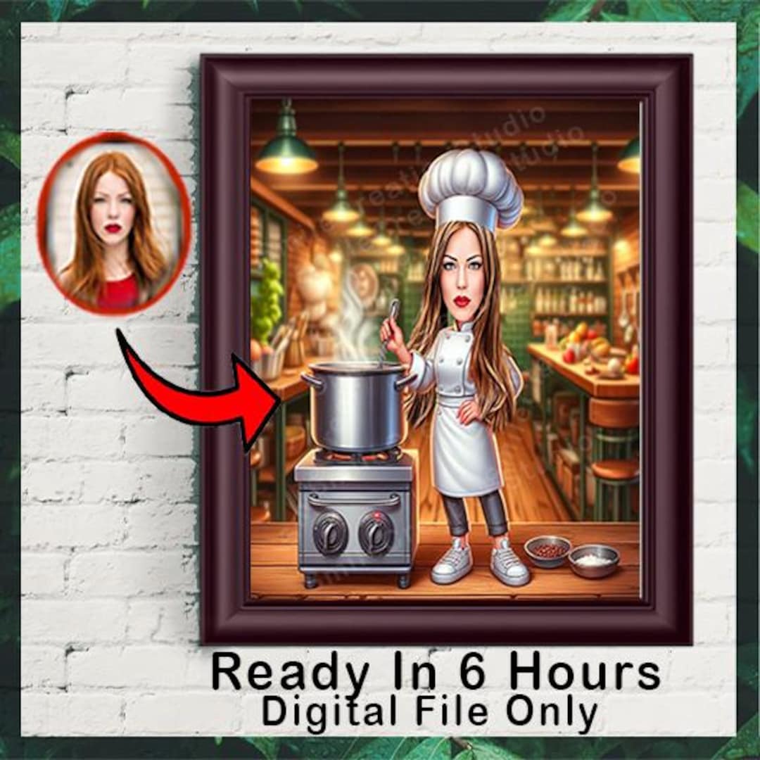 Custom Woman Chef Cartoon Portrait • Personalized Cooking Caricature ...
