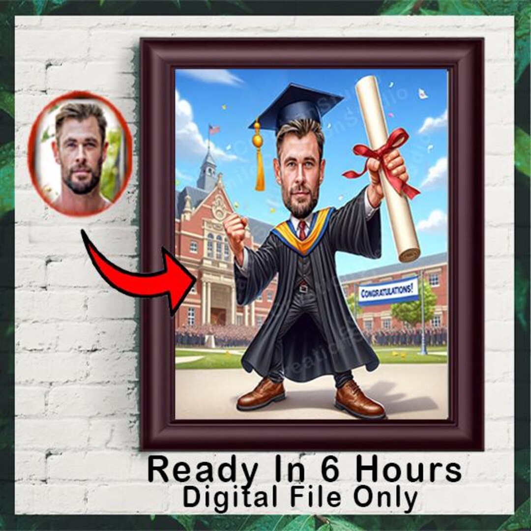 Custom Graduation Cartoon Portrait, Personalized Graduation Caricature ...