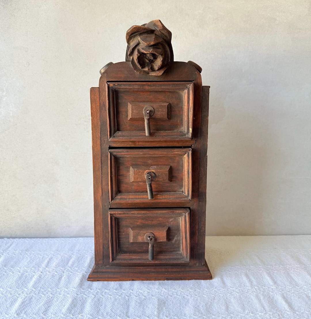 Vintage Hand Carved Wood Spice Chest: Mexican Folk Art Apothecary Box ...