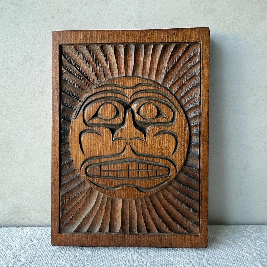 Vintage Hand Carved Wood Moon Face Wall Plaque Artist Signed Cecil ...