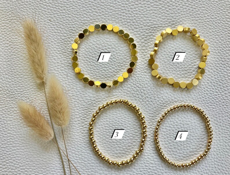 Summer Smile Stack SET OF 4, Gold Disc or Ball Bracelet, Seed Bead/gold ...