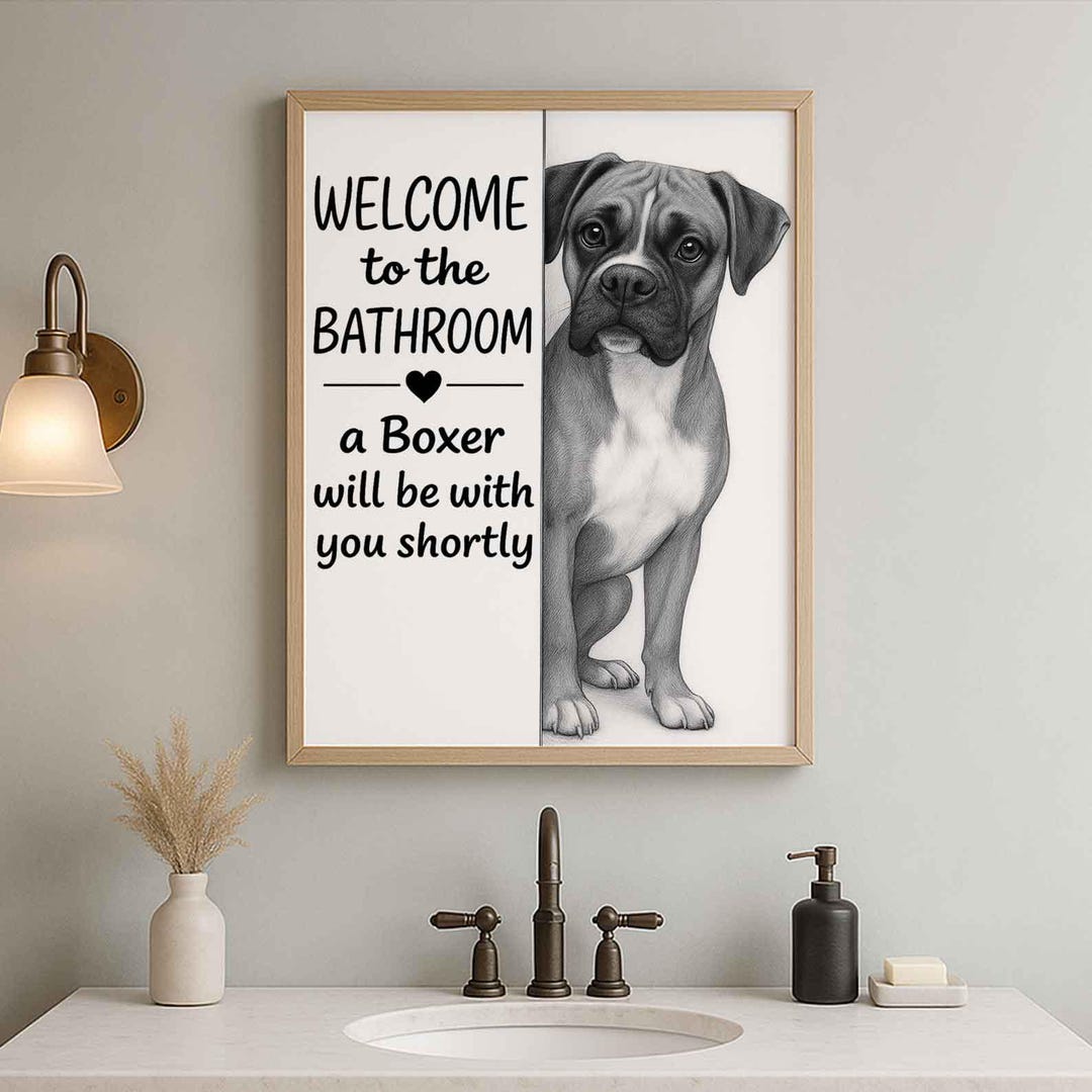 Boxer Bathroom Poster | Welcome to the Bathroom | Boxer Art Print | Dog ...