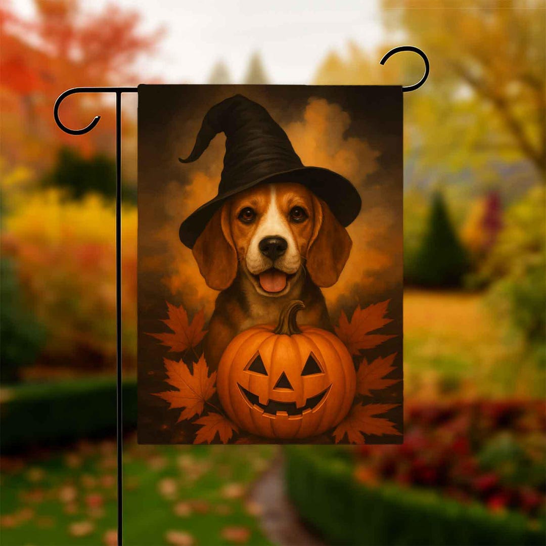 Halloween Beagle Garden Flag, Beagle Dog Fall Yard Art, Cute Dog Witch ...