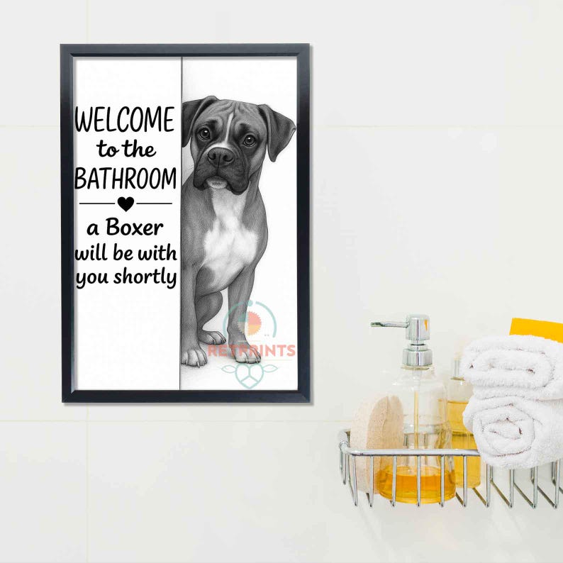 Boxer Bathroom Poster | Welcome to the Bathroom | Boxer Art Print | Dog ...