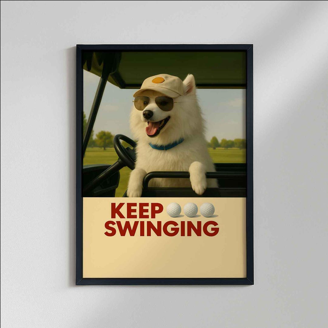 American Eskimo Poster, Keep Swinging With This Happy Golfing American ...