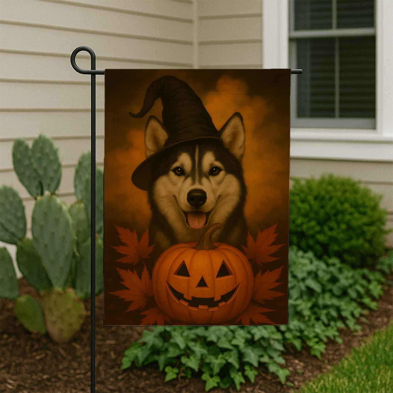 Halloween Siberian Husky Garden Flag, Dog Fall Art, Cute Dog Witch ...
