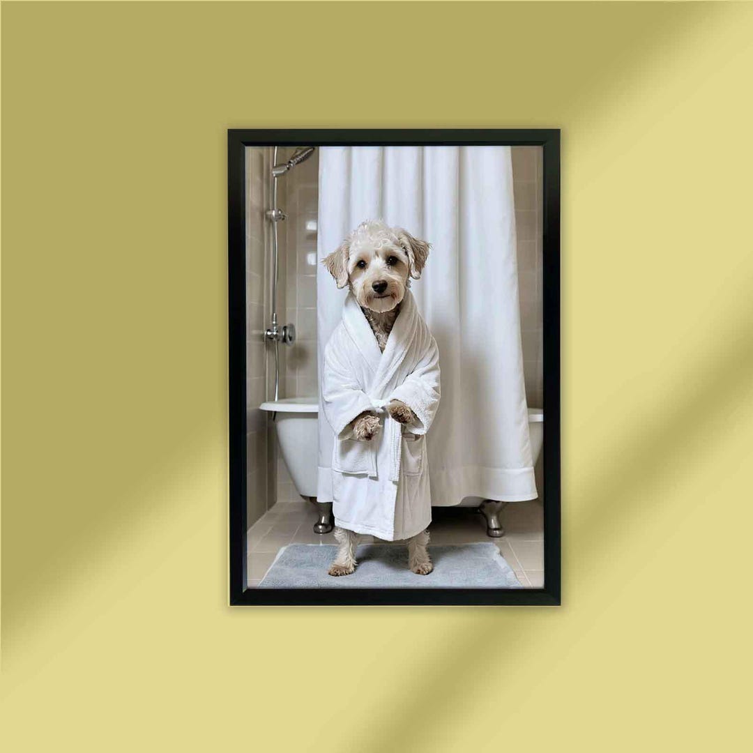 Schnoodle Art Print Poster Decor, Funny Schnoodle in Bath and Wearing a ...
