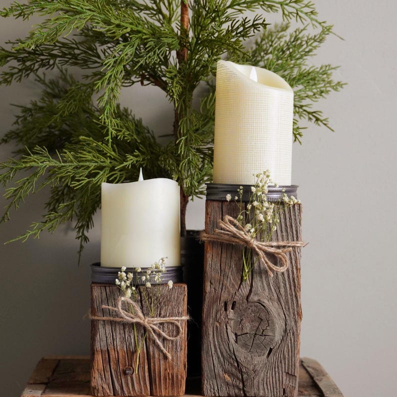 Reclaimed Barn Wood Candle Holder With Mason Jar Top – Rustic Farmhouse ...