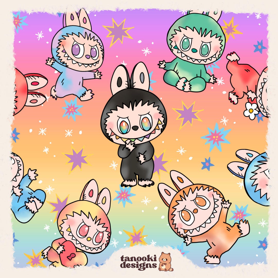 Labubu Big Into Energy Parade BG 2| Seamless | PNG | Trendy | Cute ...