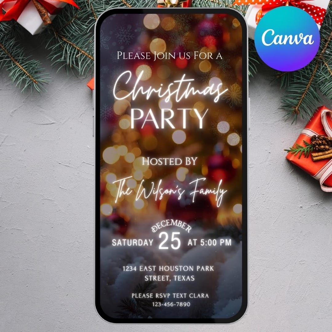 Digital Christmas Party Animated Invitation, Holiday Party Invite, Xmas ...
