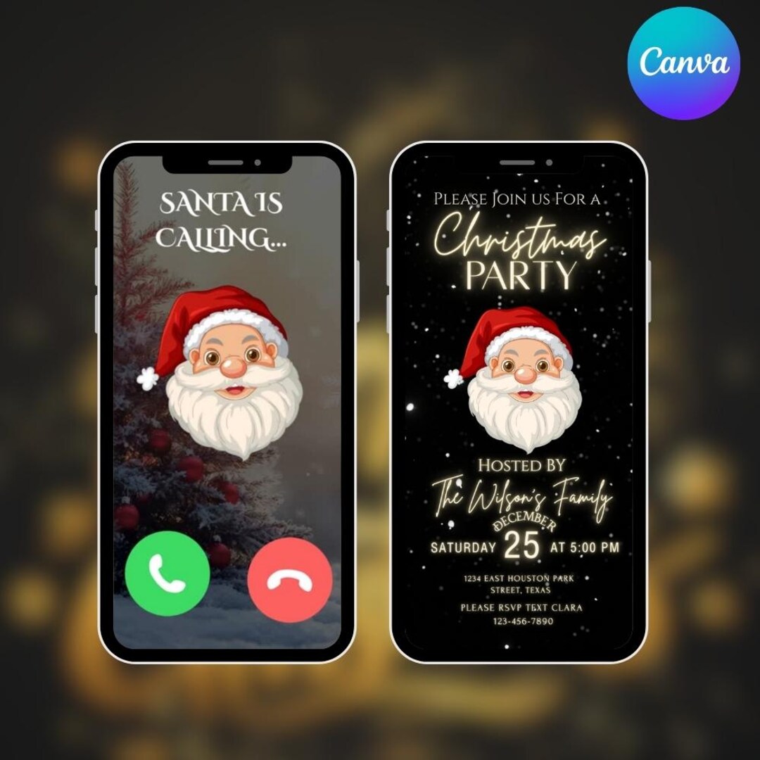 Digital Christmas Party Video Invitation, Santa Claus Holiday Party ...