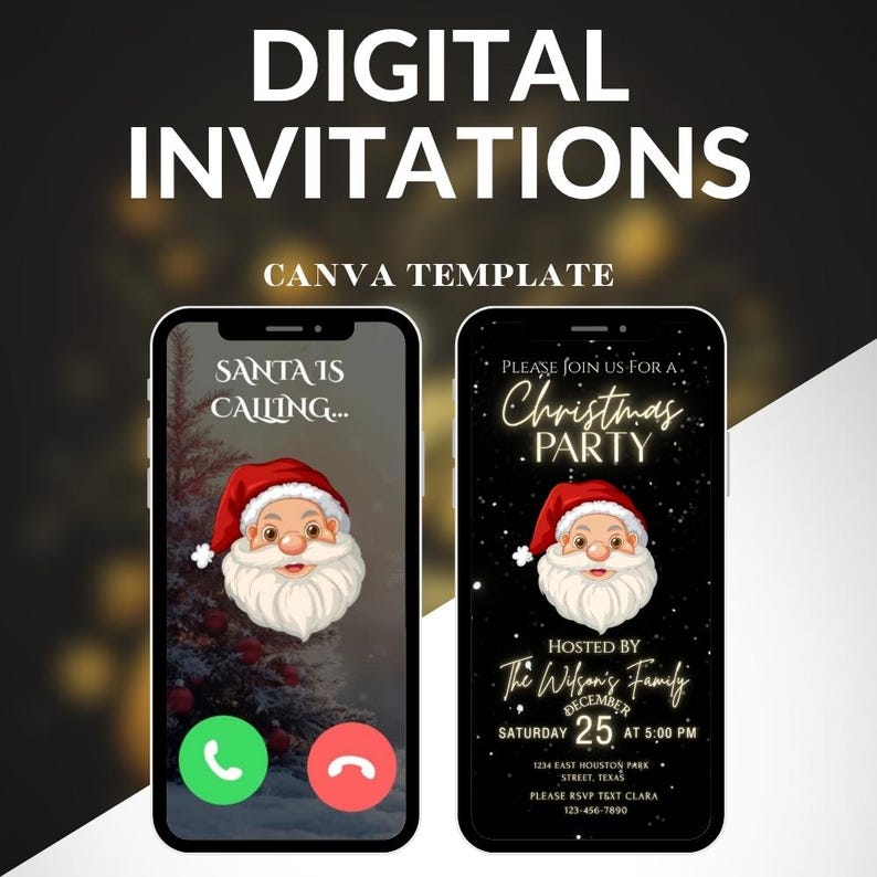 Digital Christmas Party Video Invitation, Santa Claus Holiday Party ...