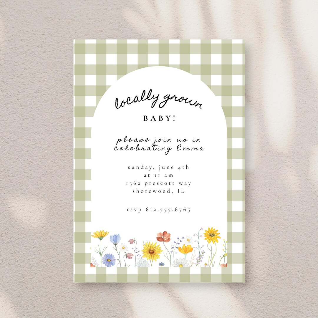 Farmers Market Locally Grown Baby Shower Invitation: Gingham Editable ...