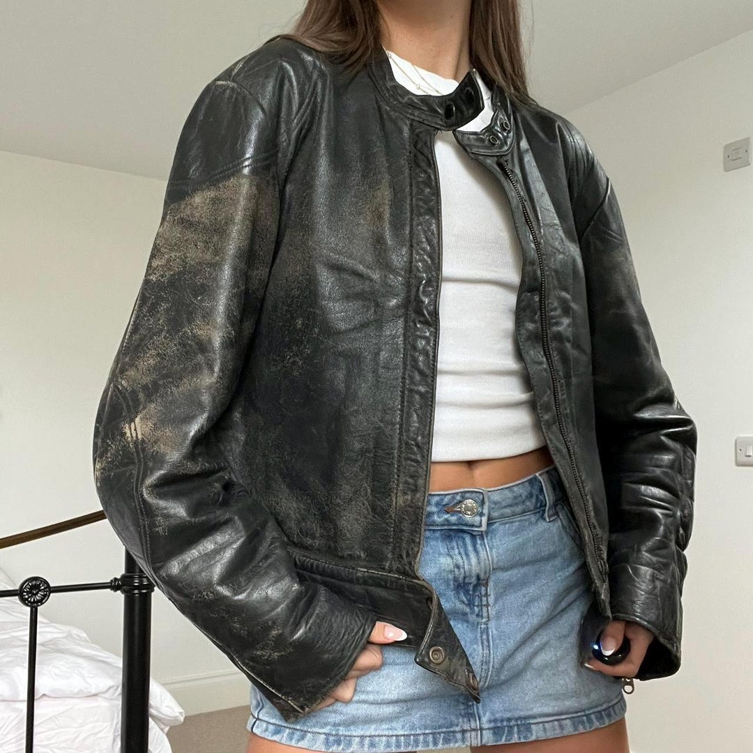 Boxy Fit Oversized Cafe Racer Retro Black Vintage Style Jacket Handmade ...