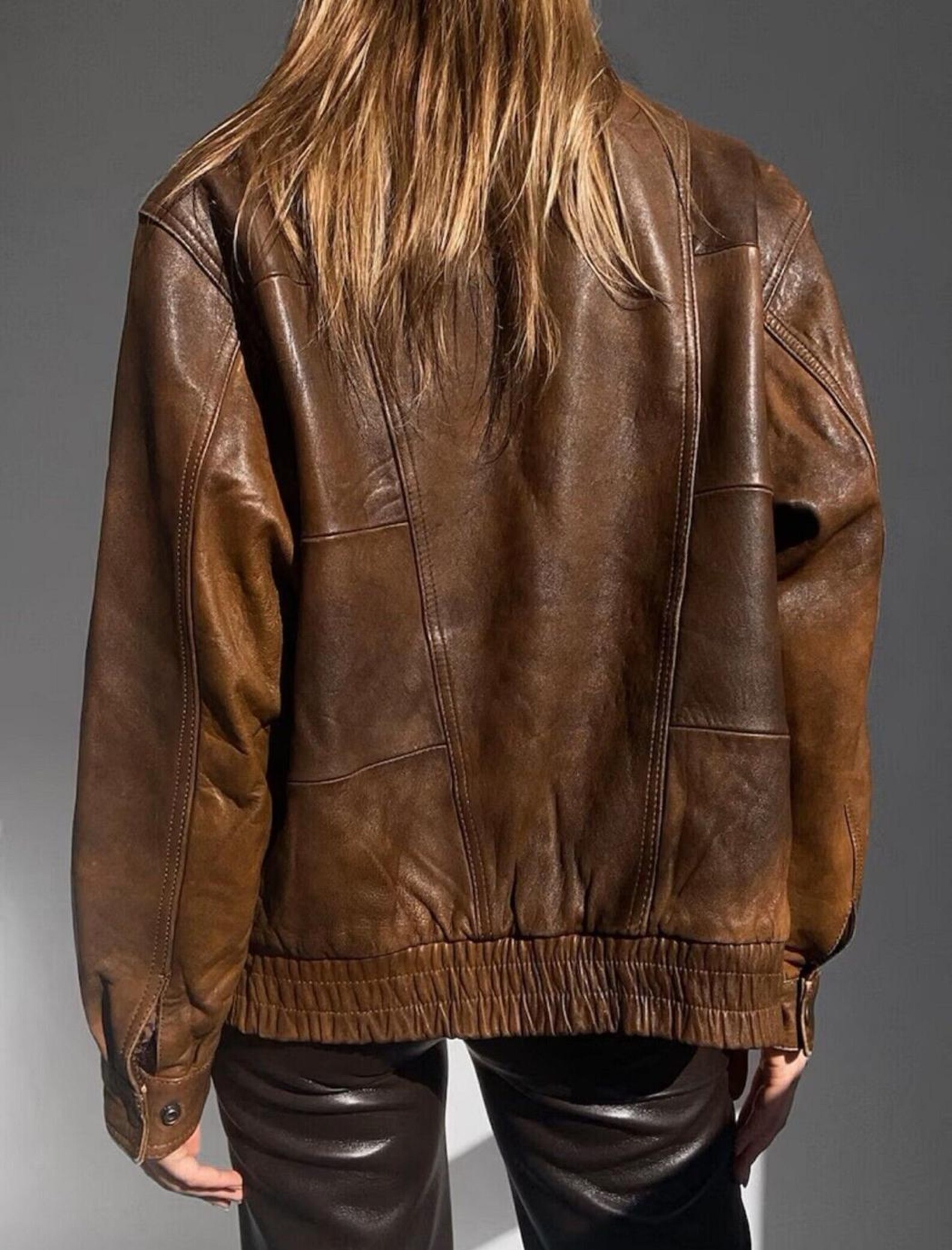 90s Oversized Military Boxy Biker Vintage Style Leather Jacket Handmade ...