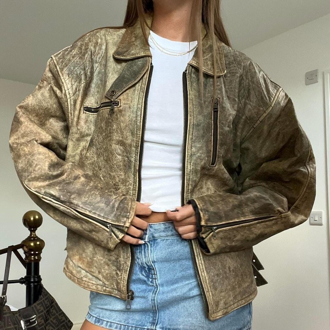 Retro Biker Boxy Oversized Leather Jacket Women’s Vintage Style ...