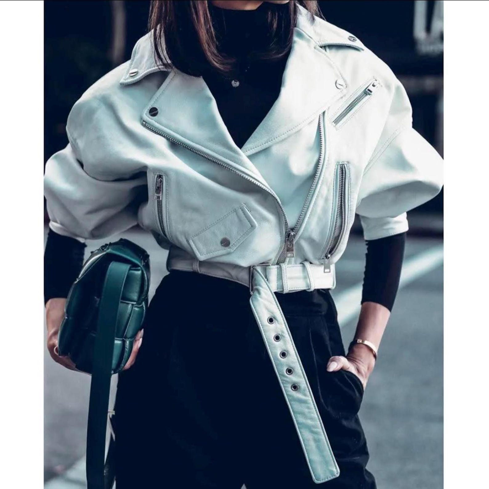 1990s Boxy Biker Women’s Oversized Leather Jacket Vintage Style ...