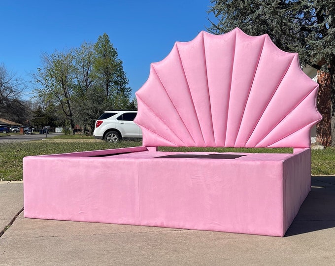 Barbie Inspired Bed Frame Clam Shell Vertical Channel Tufted Velvet ...