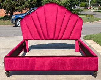 Barbie Inspired Bed Frame Clam Shell Vertical Channel Tufted Velvet ...