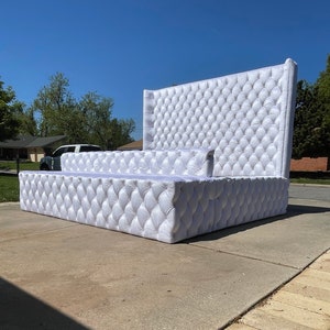 Platform Tufted Bed Frame Extra Wide Tall Any Size Mattress Concave ...