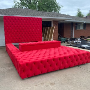 Tufted Oversized Platform Bed Frame Extra Wide Tall California King ...