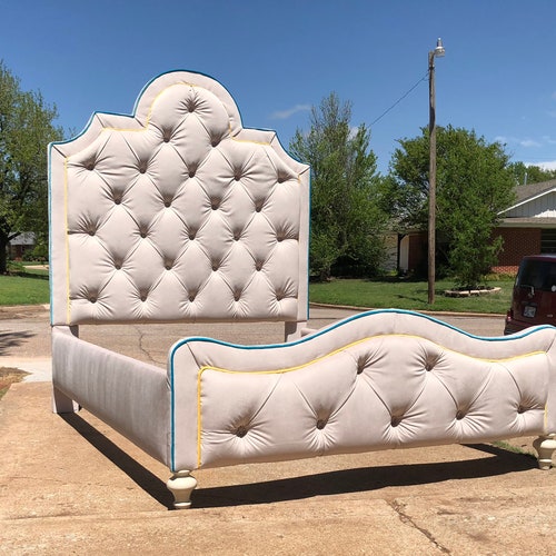 French Tufted Bed Tall Glam Headboard Velvet Rhinestone - Etsy