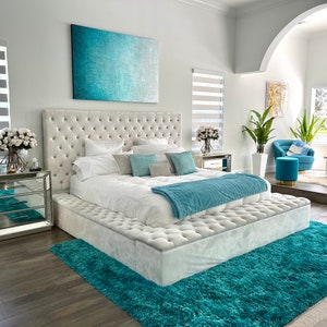 INVOICE Tall Oversized Modern Bed Frame Channel Tufted Bolster ...