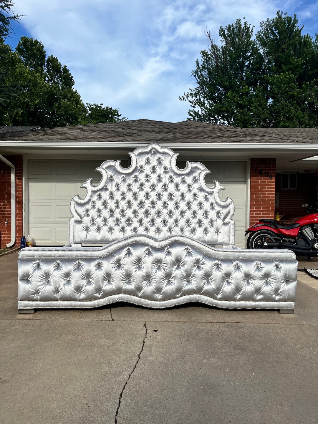 Glam Tufted Bed Frame: French Scalloped Headboard, Made to Order - Etsy