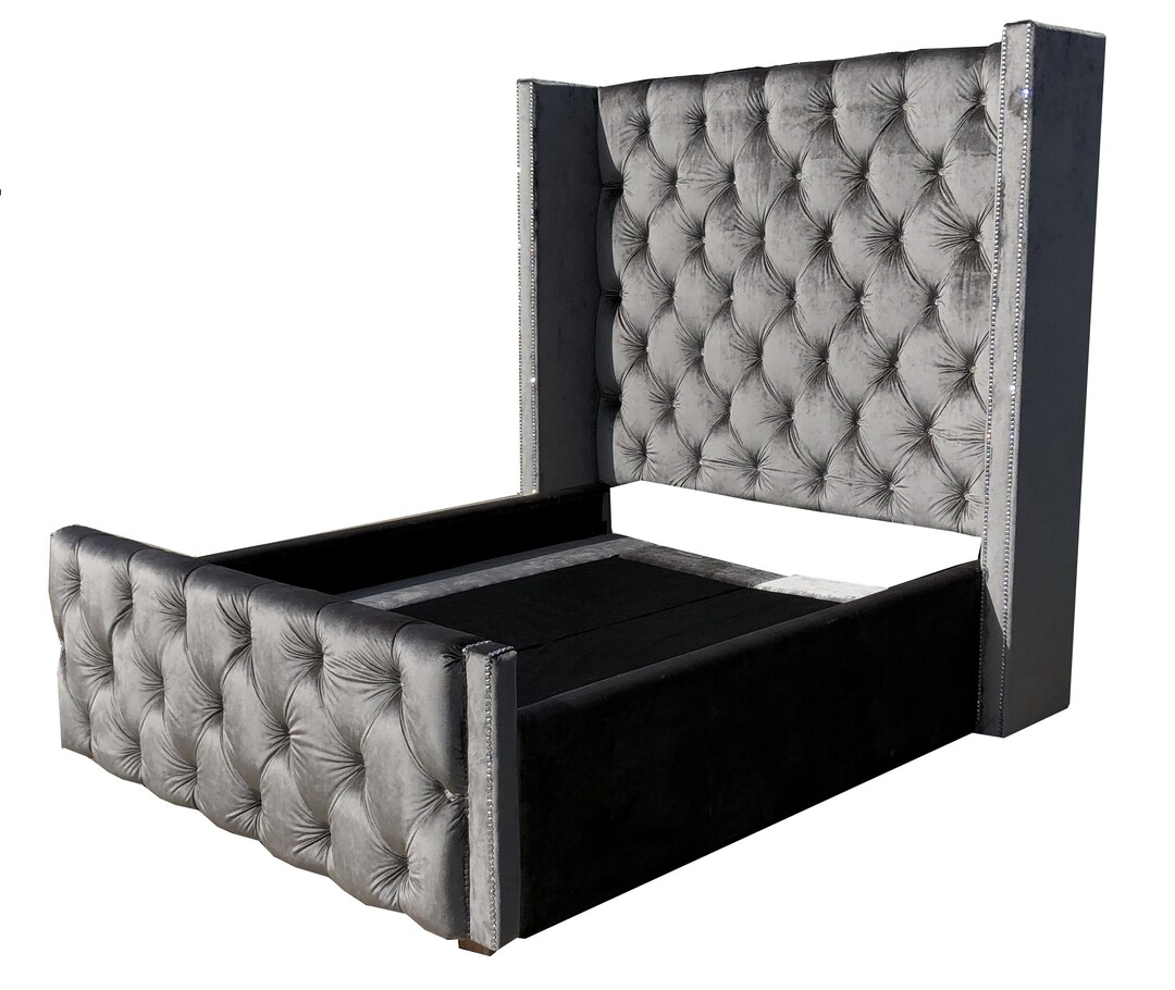 Tall Tufted Custom Bed Wingback Diamond Tufted Headboard Upholstered Velvet Platform Bed Frame California King Queen Full Twin CUSTOM MADE Etsy